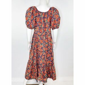 Zoco. | Dresses | Zoco Orange Navy Floral Maxi Dress Size S Puff Sleeve ...